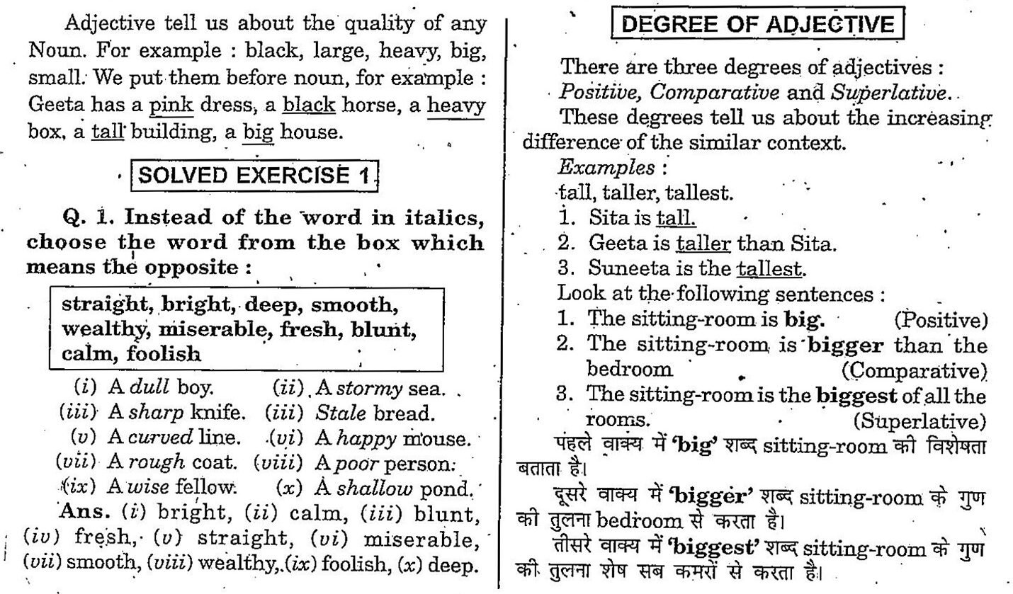 NCERT Board Solution 6th Class English Adjective Grammar Ncert Board Solution